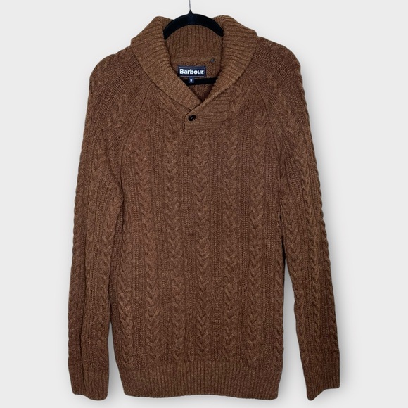 Barbour | Sweaters | Barbour Warm Brown Chunky Fisherman Knit Shawl ...